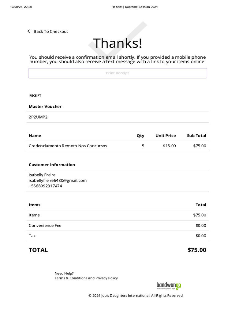 Receipt - Supreme Session 2024 | PDF