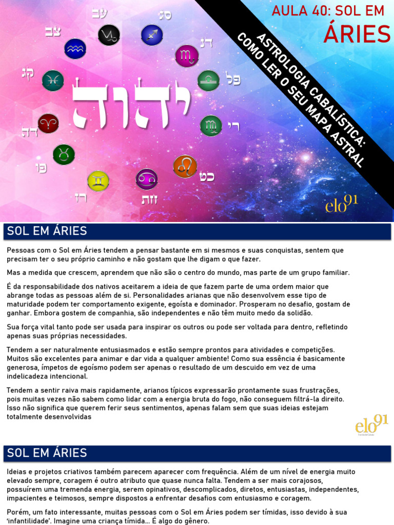 Astrologia Cabalistica Aula 40 - Sol em Áries | PDF | Zodíaco | Horóscopo