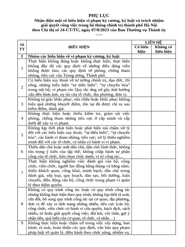 7.2. PL Nhan Dien Theo Chi Thi 24 Ky Cuong, Ky Luat - Kem Theo Mau 2A, 2B | PDF