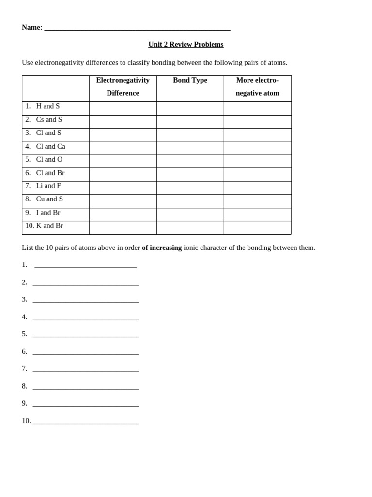 Unit 2 Review Problems | PDF