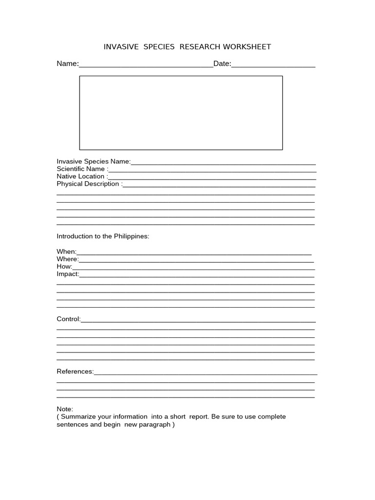 Invasive Species Research Worksheet | PDF