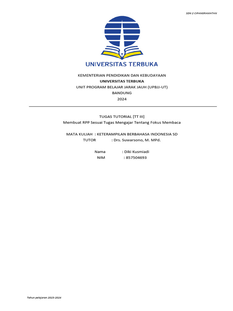 Diki Kusmiadi RPPBahasaIndonesiamembaca | PDF