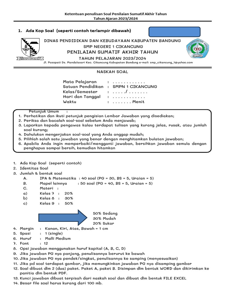 Ketentuan Penulisan Soal Psat | PDF