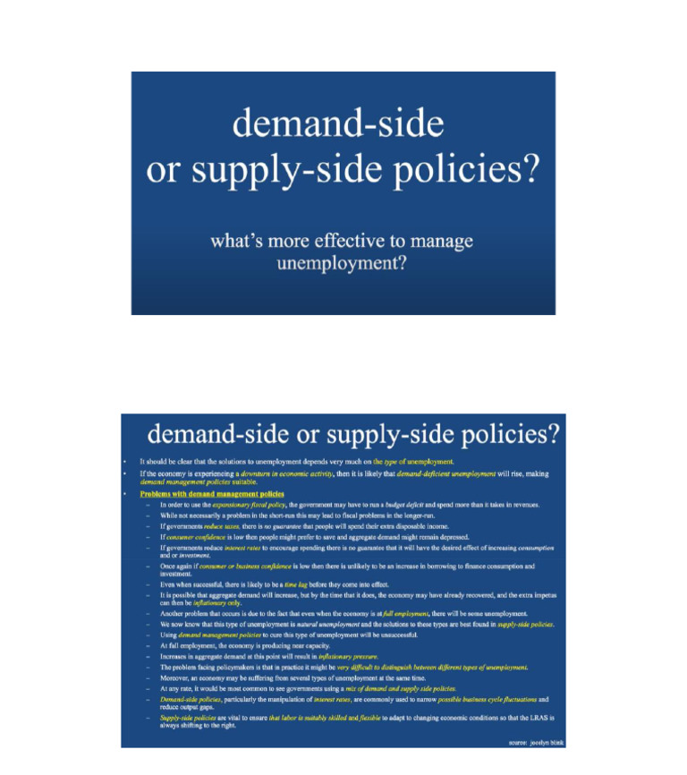 Low Unemployment Demand Side and Supply Side Policies | PDF