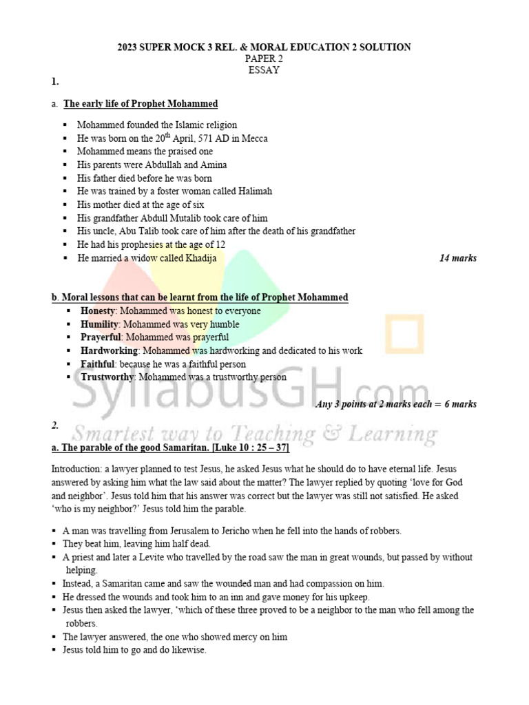 2023 Super Mock 3 Rel. & Moral Education 2 Solution | PDF | Muhammad ...