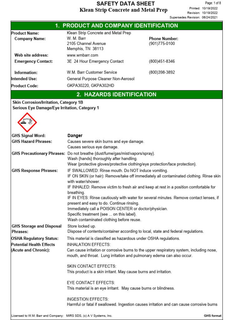 401 Klean Strip Concrete and Metal Prep EN | PDF | Fires | Water