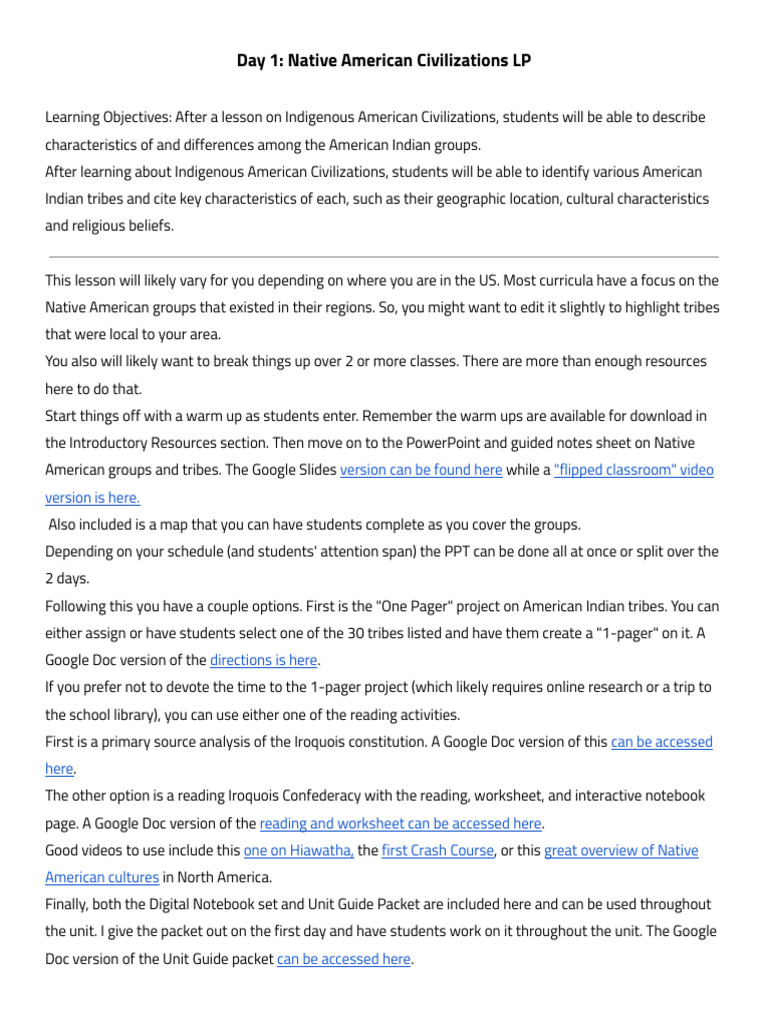 Native American Civilizations Lesson Plan | PDF | Foreign Language Studies