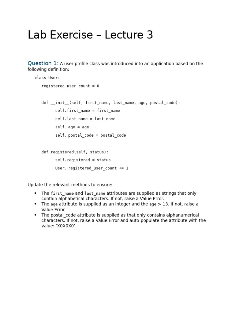 COMP 216 - Lecture 3 - Lab Exercise | PDF | Teaching Methods & Materials