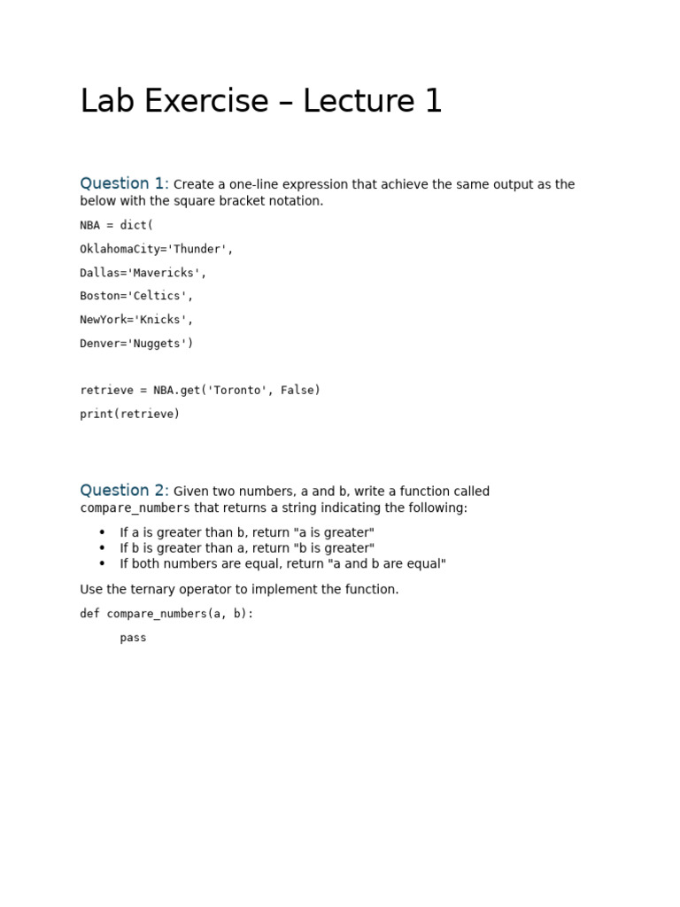 COMP 216 - Lecture 1 - Lab Exercise | PDF