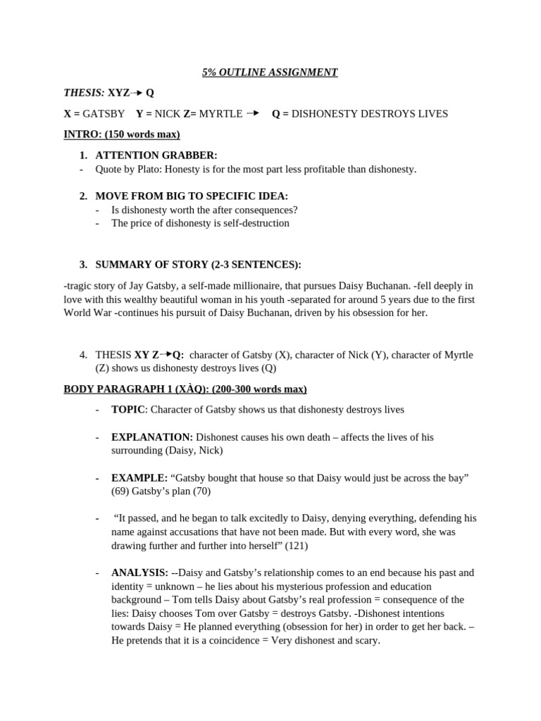 Outline English Essay Great Gatsby | PDF | The Great Gatsby