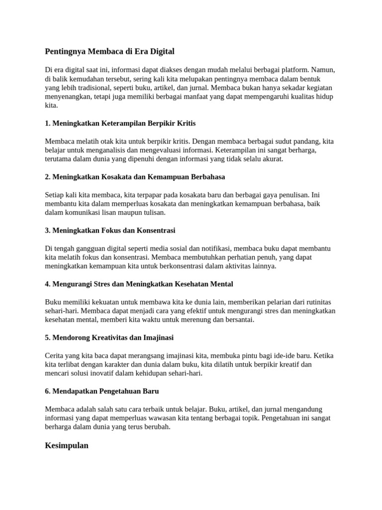 Pentingnya Membaca Di Era Digital | PDF