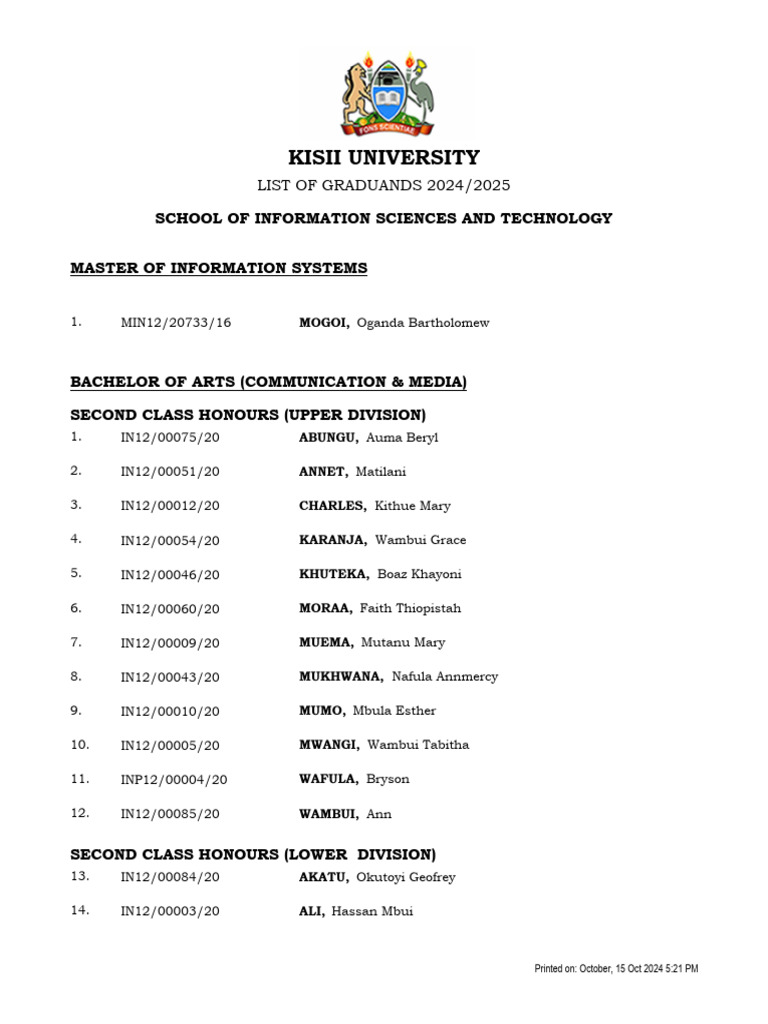 Kisii University Graduation List 2025 | PDF | Academic Degree ...