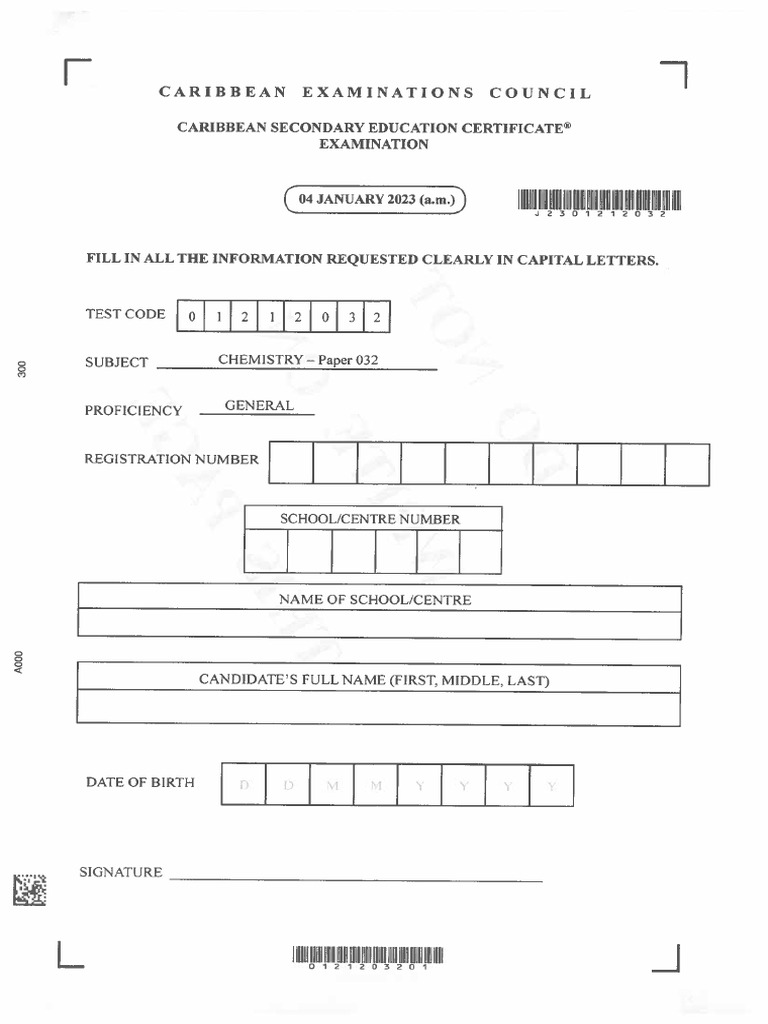 Chemistry Paper 032 Jan 2023 Csec | PDF