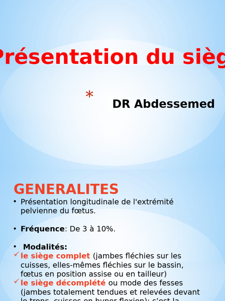 Présentation du Siège Fœtal : Étiologies et Accouchement | PDF ...