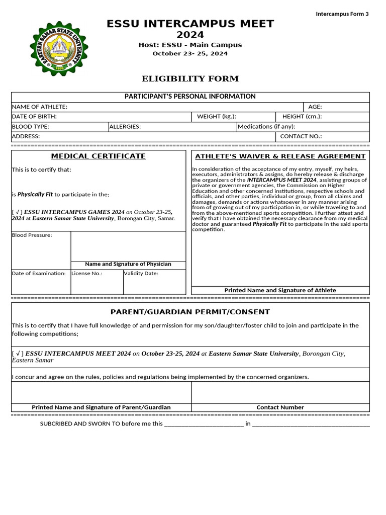 ESSU Intercampus Meet 2024 Registration | PDF