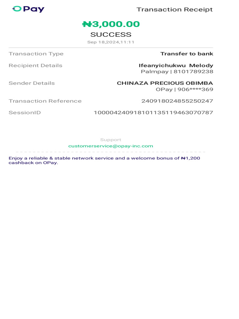Transaction Receipt for OPay Transfer | PDF
