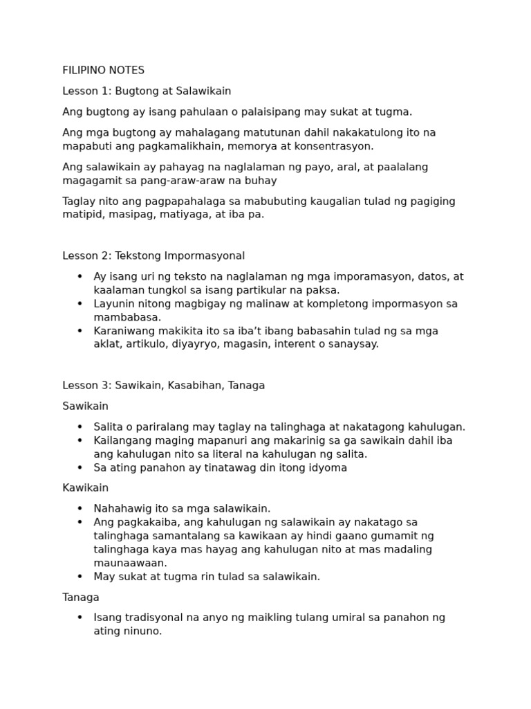 Filipino Notes | PDF