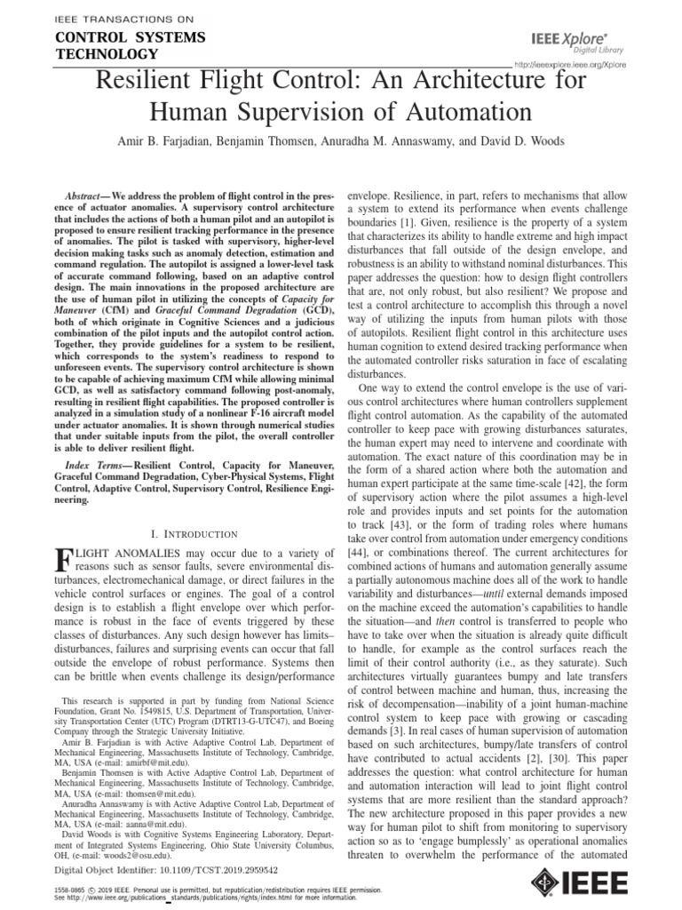 Resilient Flight Control An Architecture For Human Supervision of ...