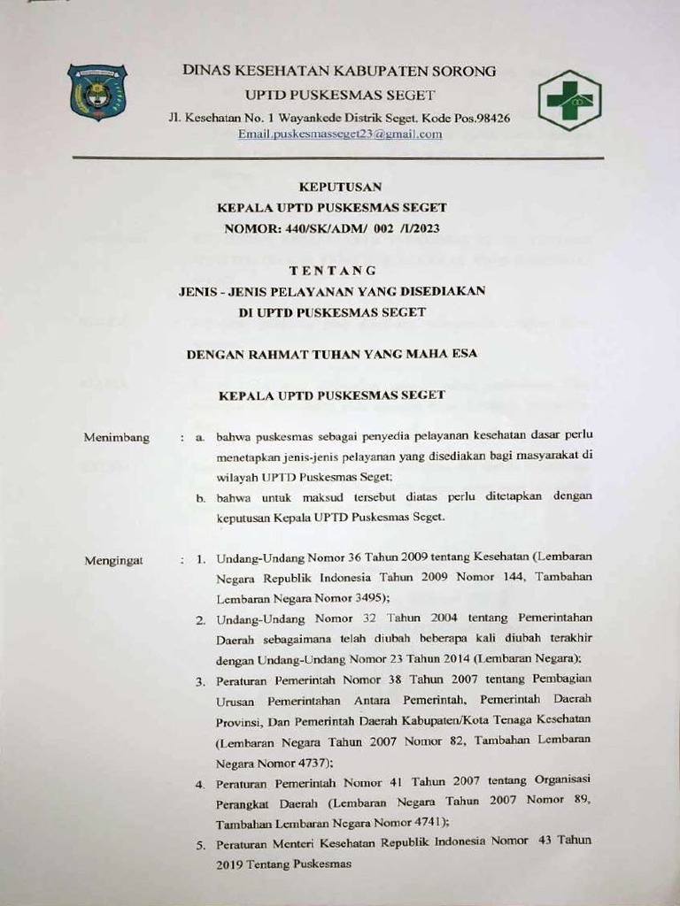 2.6.2.2 SK Jenis Pelayanan UKM Pengembangan | PDF