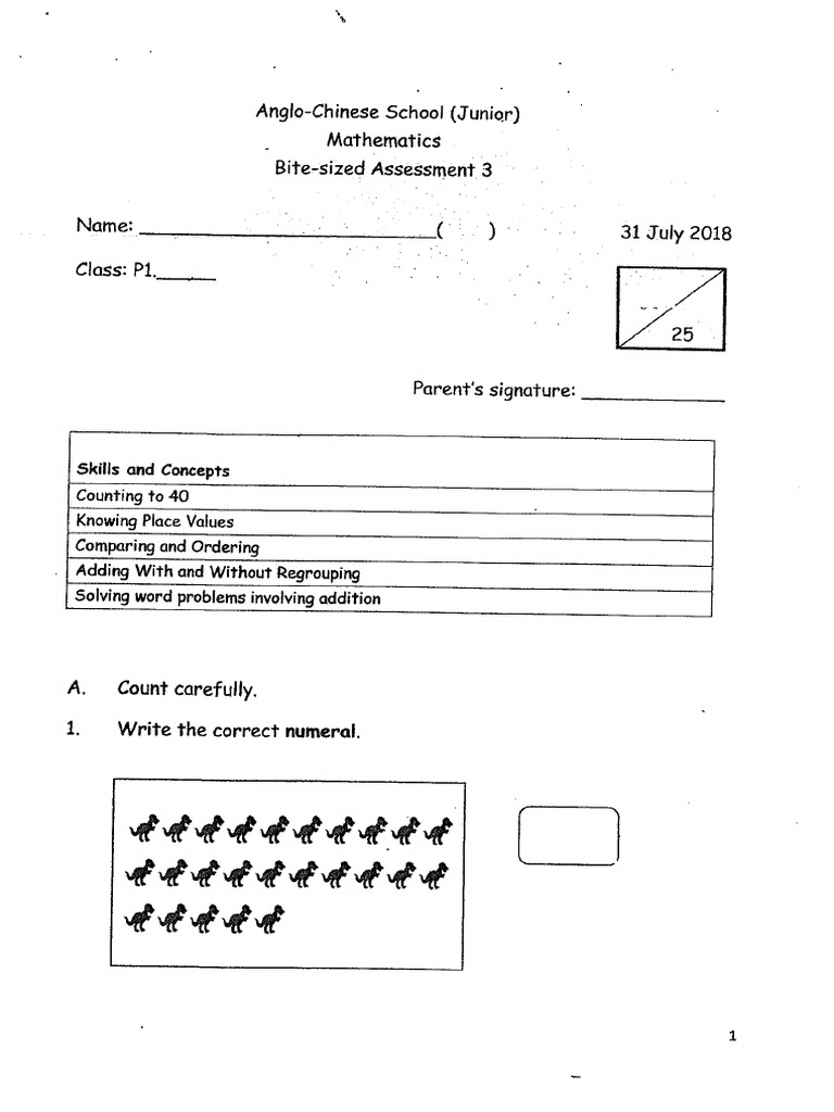 P1 Maths 2018 ACS Test3 Papers | PDF