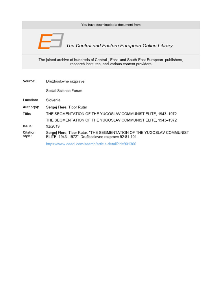 The Segmentation of The Yugoslav Communist Elite 1943 1972 Content File ...