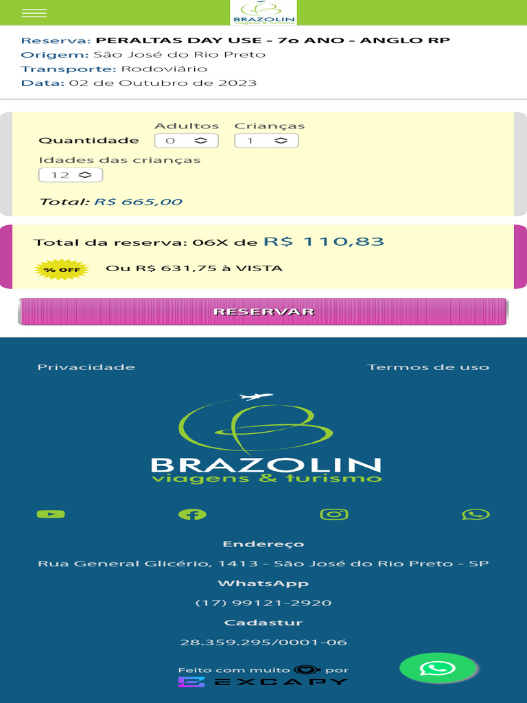 Realize Sua Reserva para Peraltas Day Use - 7o Ano - Anglo RP | PDF