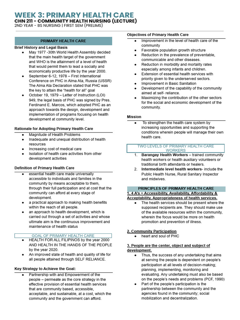 Week 3 - Primary Health Care | PDF | Medicine | Health Sciences