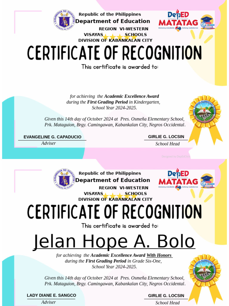 Kindergarten Academic Excellence Awards 2024-2025 | PDF | Public ...