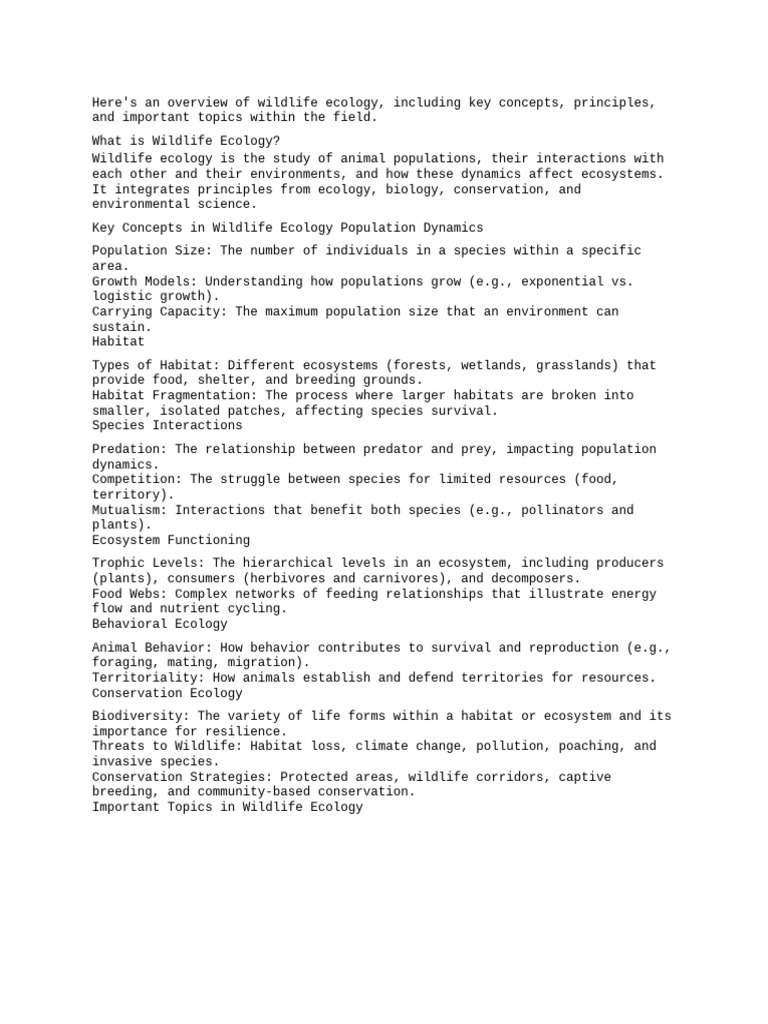 Wildlife Ecology: Key Concepts & Conservation | PDF | Ecology | Food Web