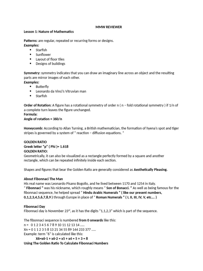 MMW Reviewer | PDF | Statistics | Mathematics