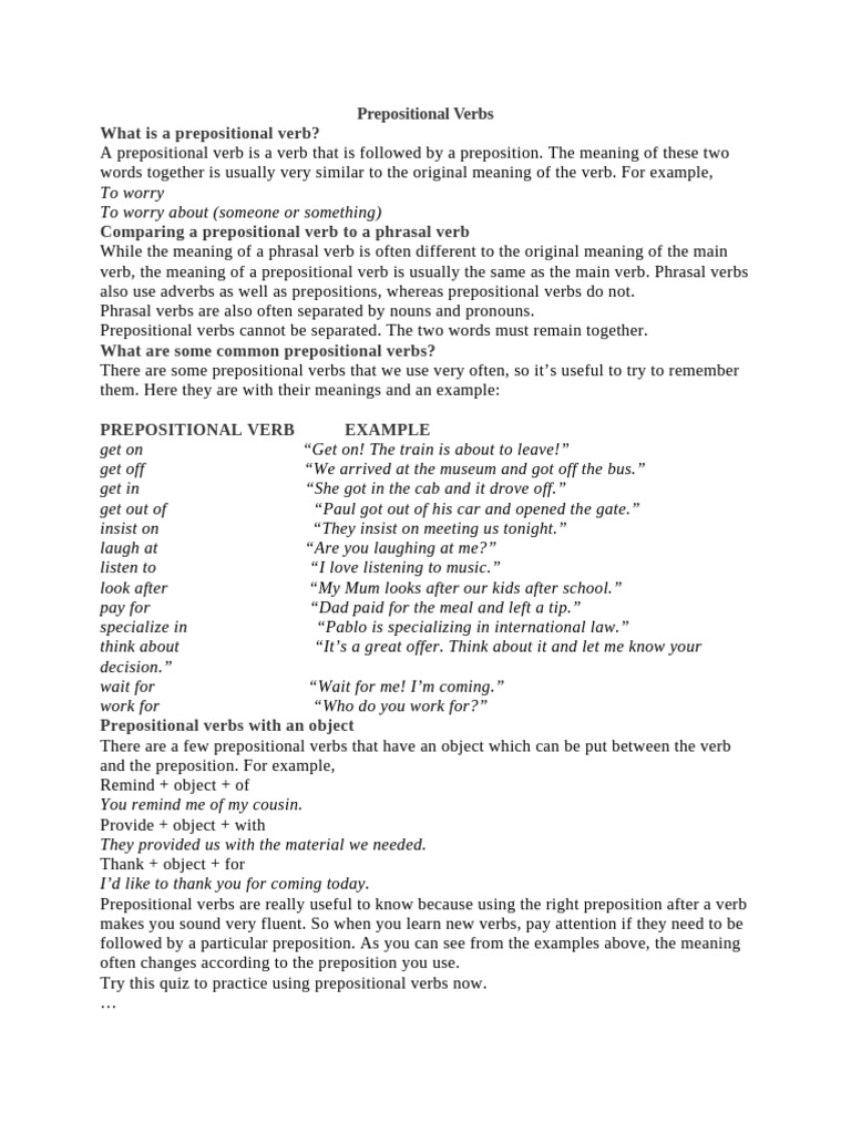 W12. Prepositional Verbs vs. Phrasal Verbs | PDF | Preposition And Postposition | Verb