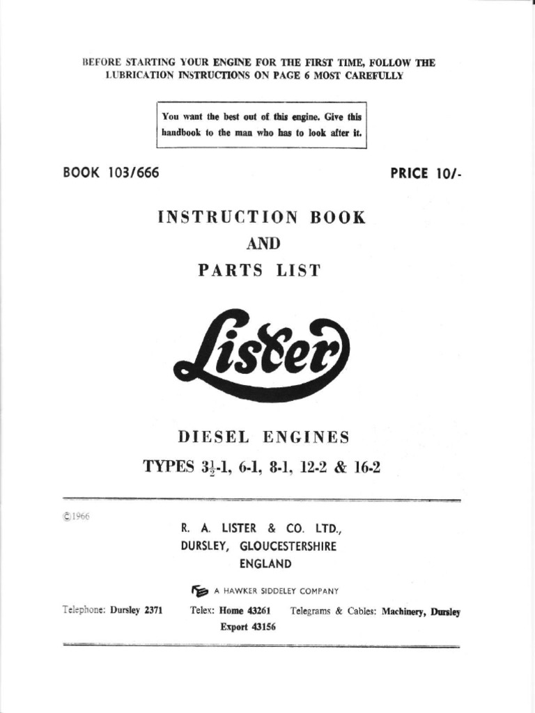 Lister Diesel Engine Maintenance Guide | PDF | Piston | Fuel Injection