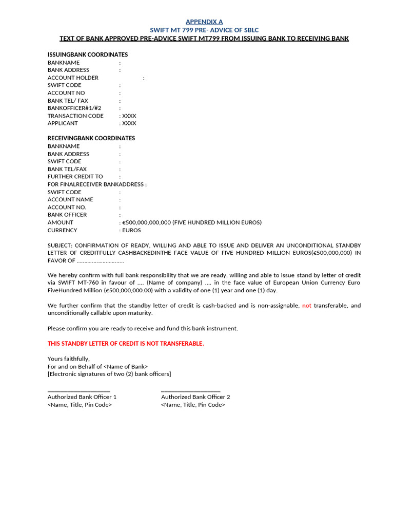 Swift Approved Verbiage Appendix (799-Pa-799-Bpu-760) | PDF | Letter Of ...