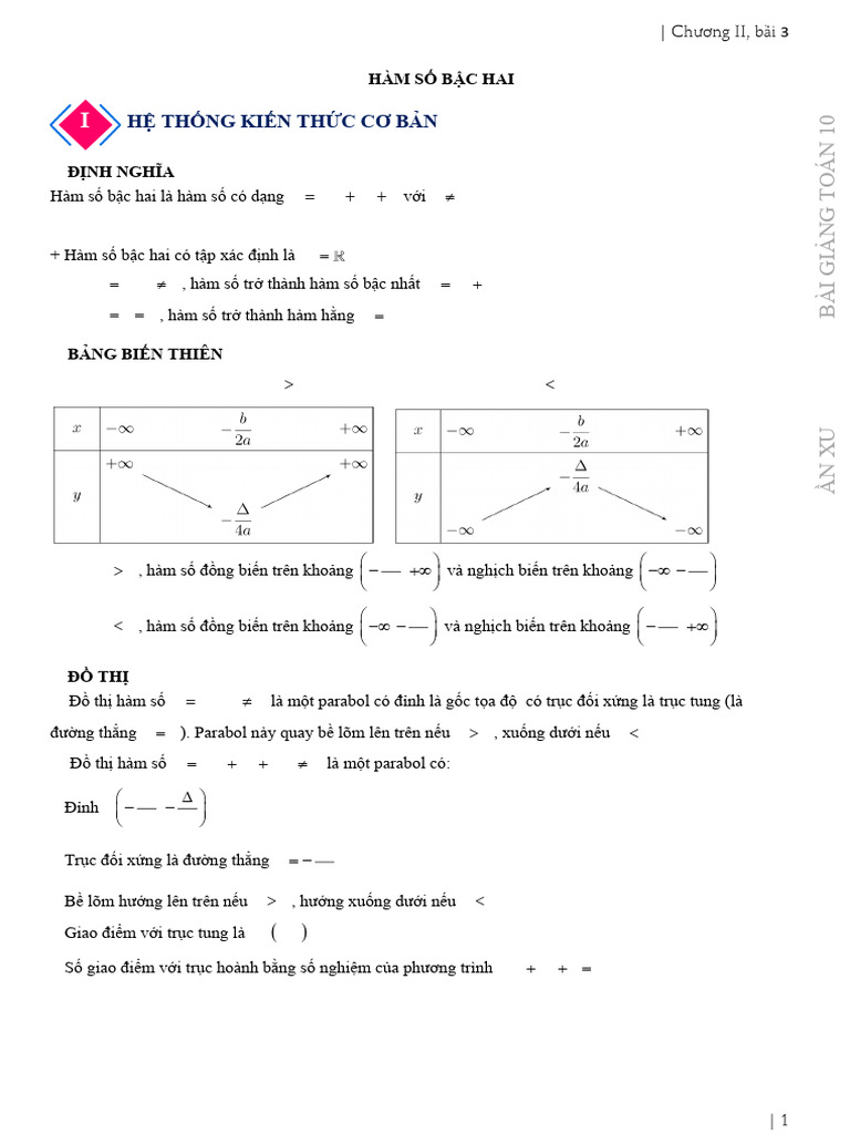 Hệ Thống Kiến Thức Cơ Bản: y ax bxc a | PDF
