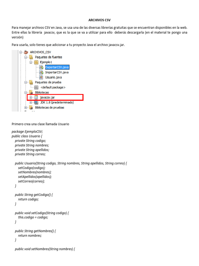 ARCHIVOS CSV Ejercicio y Practica | PDF | Java (lenguaje de programación) | Informática