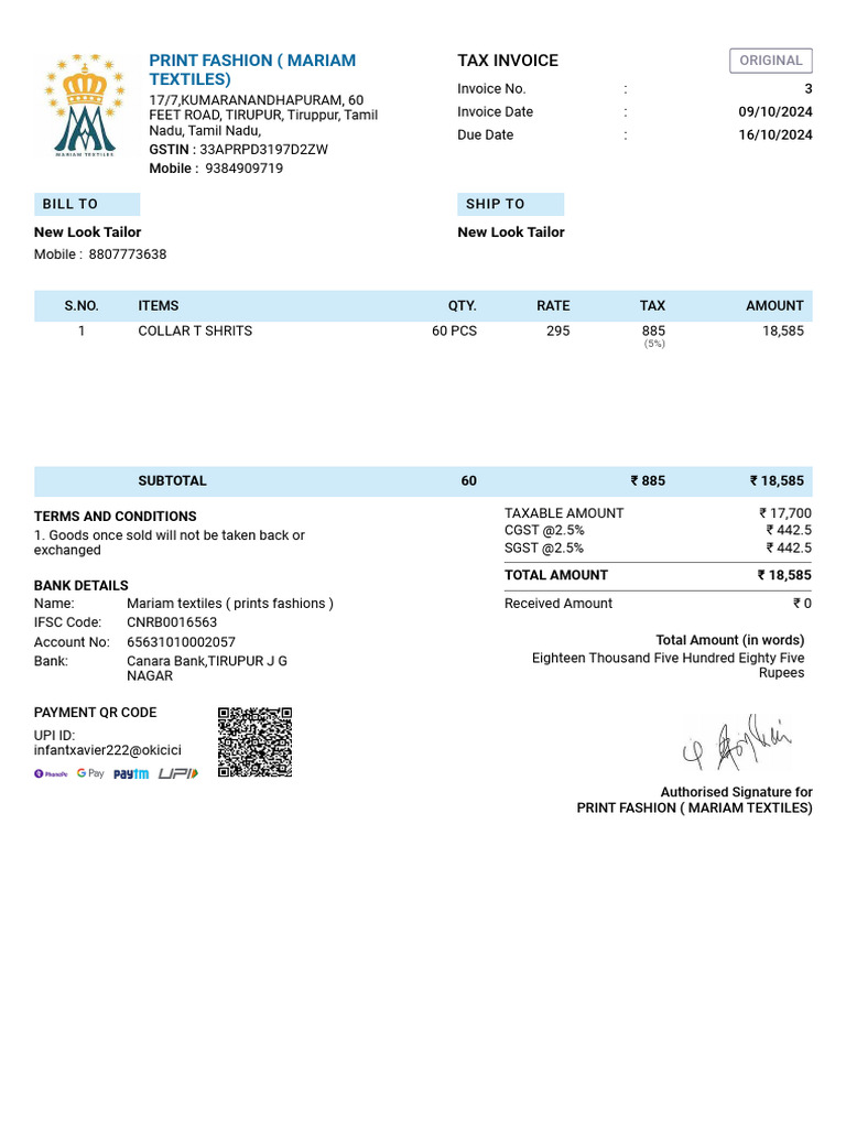 New Look Tailor Sales Invoice 3 | PDF