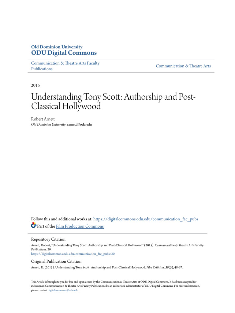 Understanding Tony Scott - Authorship and Post-Classical Hollywood ...