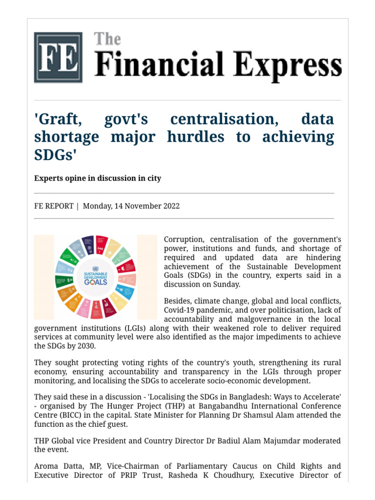 'Graft, Govt's Centralisation, Data Shortage Major Hurdles To Achieving ...