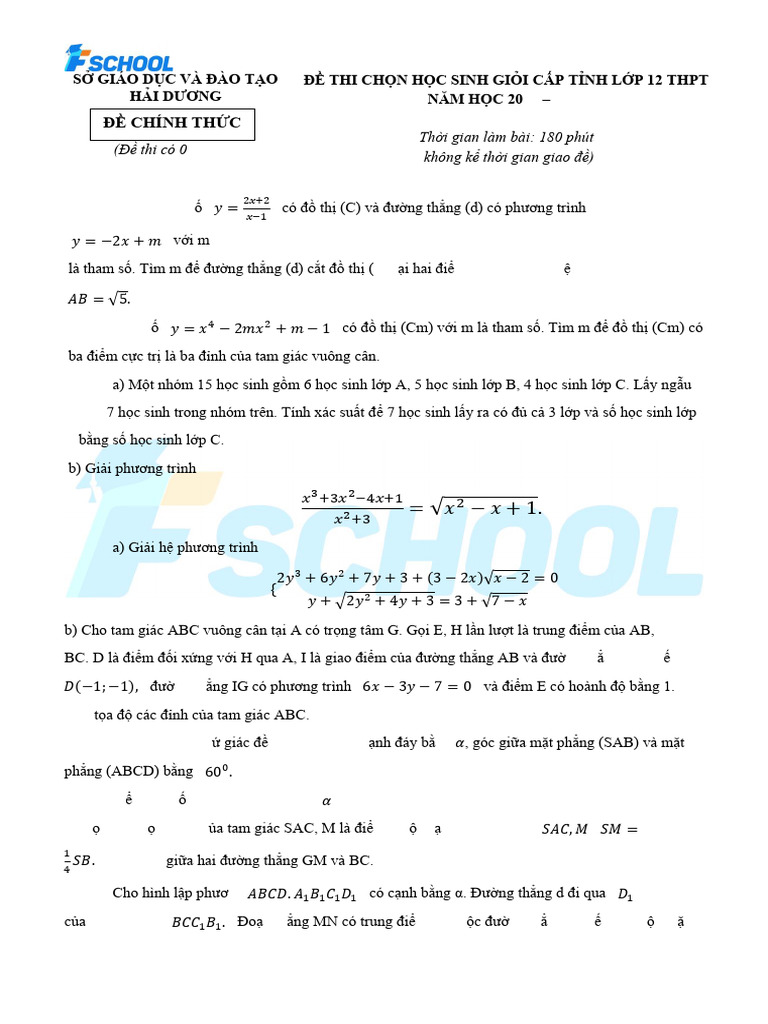 De Thi Chon HSG Lop 12 Tinh Hai Duong Nam Hoc 2022 2023 86b412823d | PDF