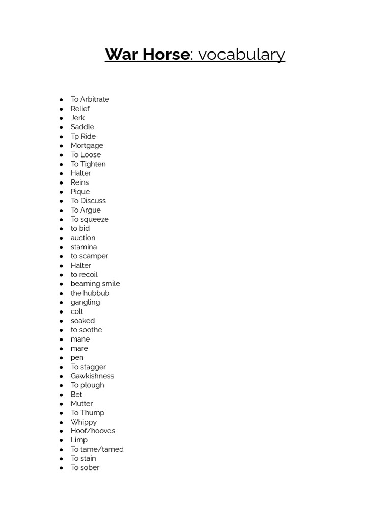 Copia de Vocabulary of War Horse | PDF | Cooking, Food & Wine | Self ...