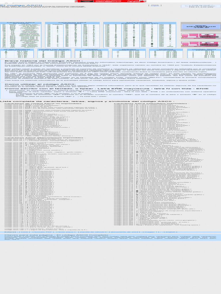 El Código ASCII Completo, Tabla Con Los Codigos a… | PDF | Escritura | Datos de computadora