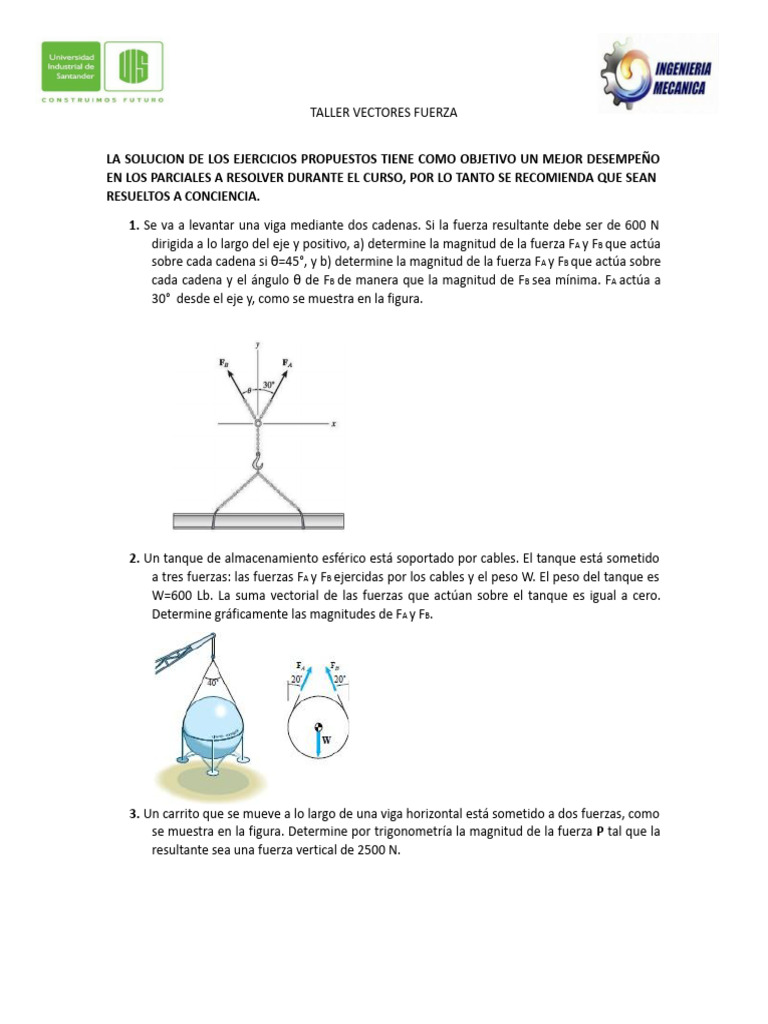 Taller N°1 VECTORES FUERZA | PDF | Triángulo | Vector Euclidiano