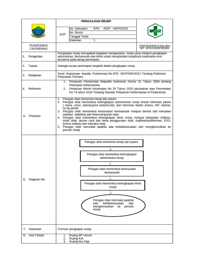 SOP Pengkajian Resep Puskesmas | PDF | Pengembangan Diri
