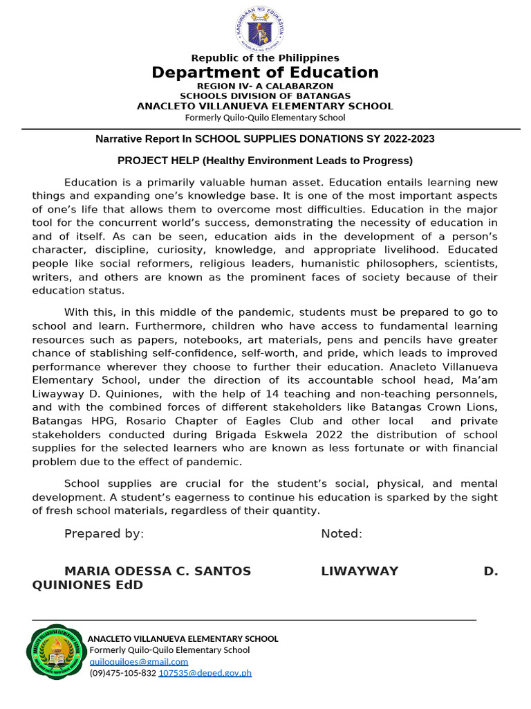 School Supplies Narrative Report | PDF