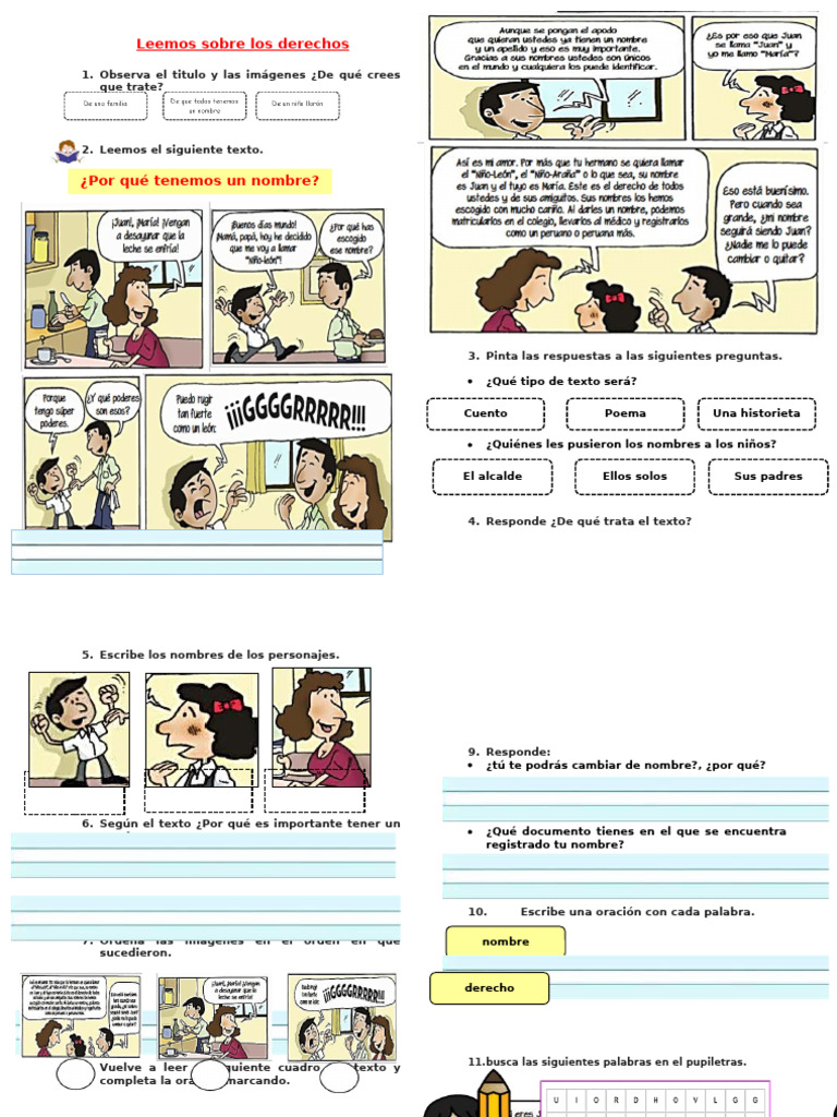 Lunes 14 de Octubre - Ficha Leemos Una Historieta Sobre Ls Derechos Del Niño | PDF