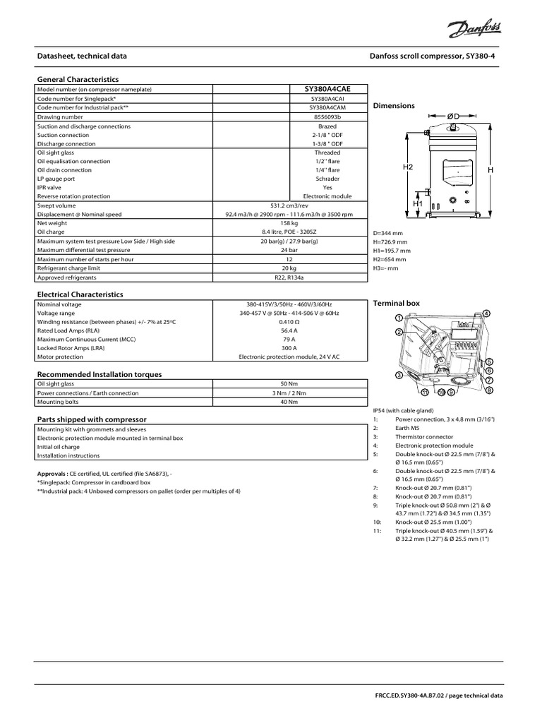 DANFOSS - COMPRESSOR - Datasheets SY380-4 | PDF