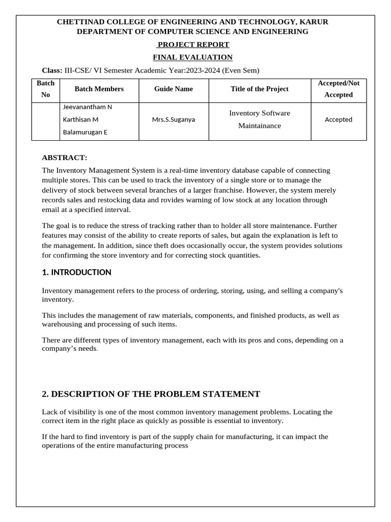 Project-Final Evaluation | PDF | Inventory | Business