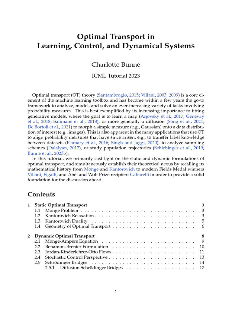 Optimal Transport in Learning, Control, and Dynamical Systems | PDF ...