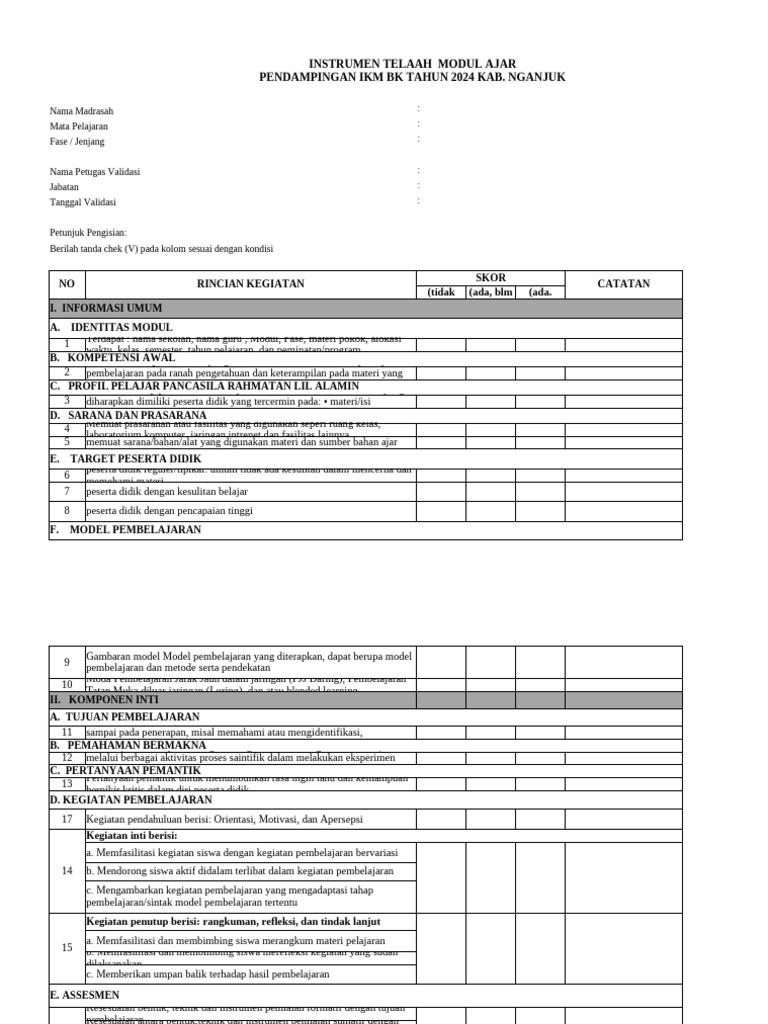 Instrumen - Telaah - Modul - Ajar | PDF
