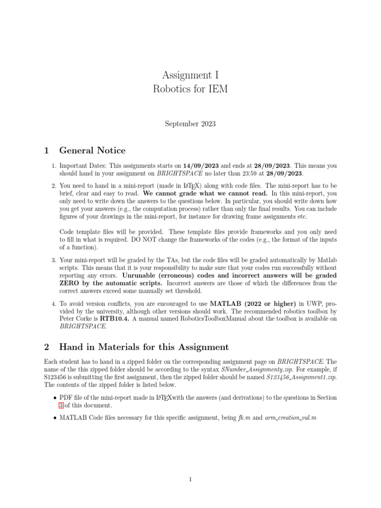 Robotics - IEM - Assignment - 1 - 2023 - 2024 Handout | PDF | Teaching Methods & Materials ...